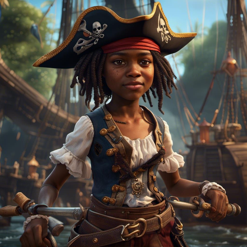 Little African American girl as a pirate - AI Generated Artwork ...