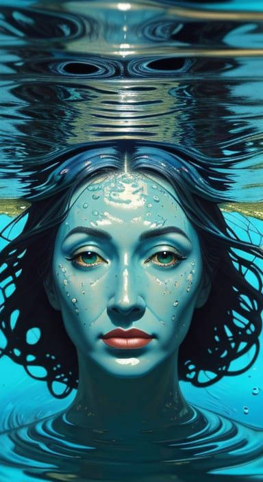 Drowning in a puddle - Distorted Dreamlike Portrait in a Pu...