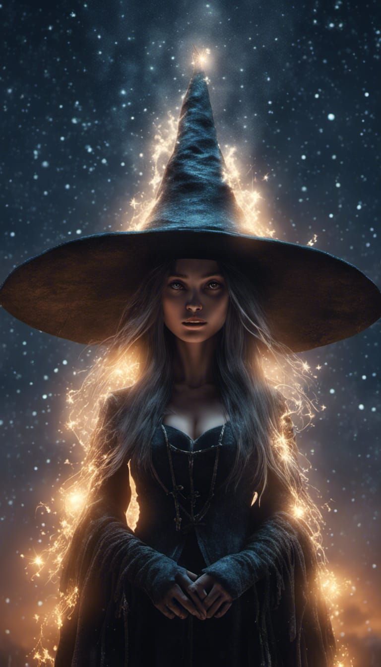 centered close-up macro photo of a beautiful glowing witch wearing a ...