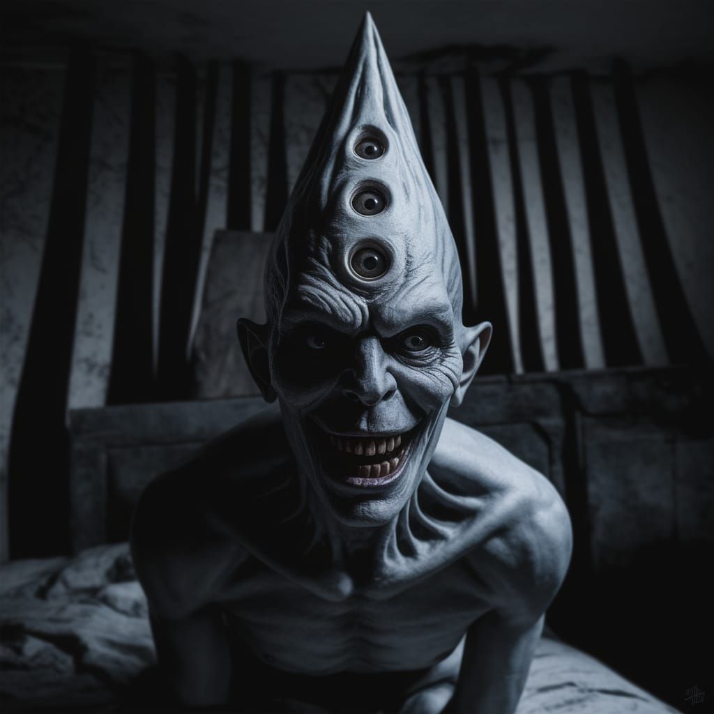 Haunting Noir Horror Figure in Dark, Desolate Bedr... - AI Art