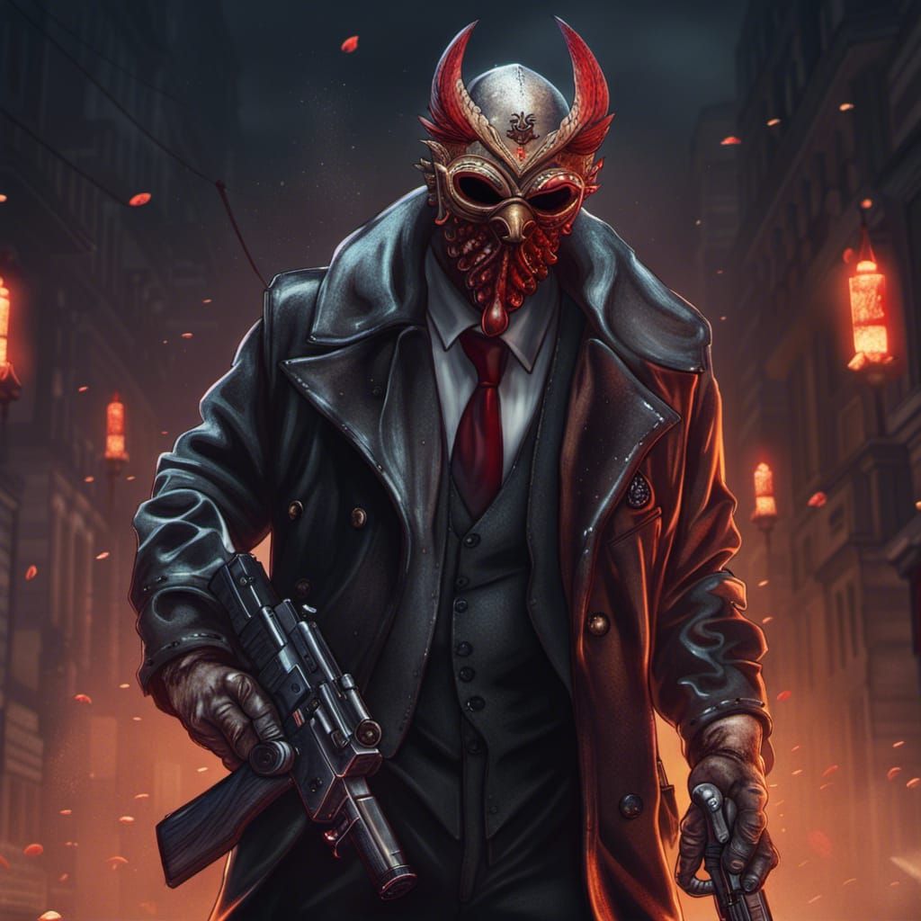 masked with demon masks mafia gangster with ak47 - AI Generated Artwork ...