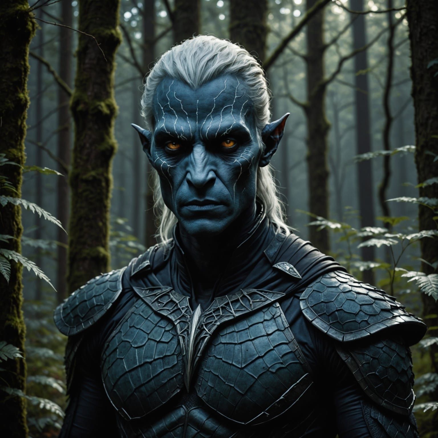 Ethereal Drow Warrior in Moonlit Shadows - AI Art