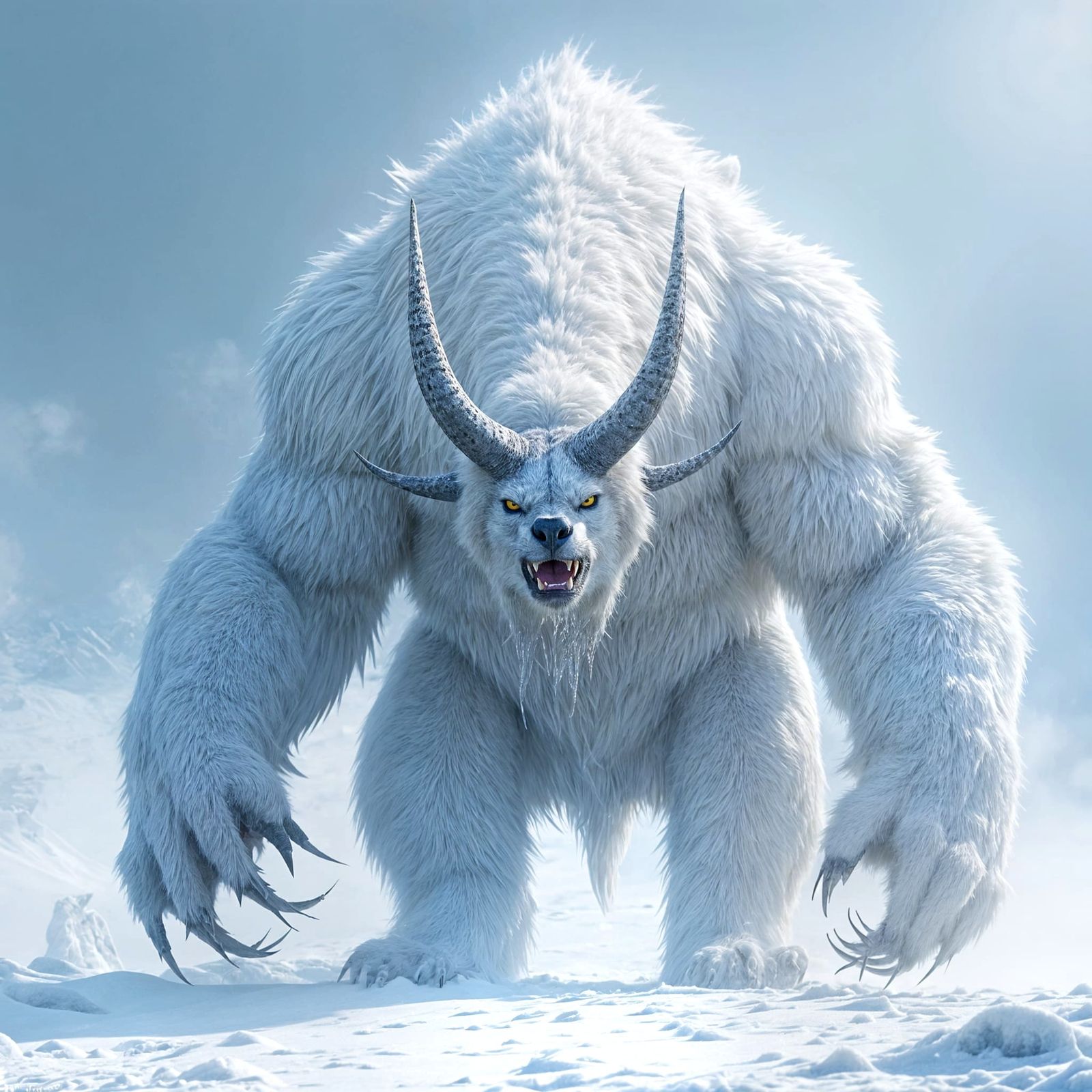 Snowy Hunters with Spiraling Horns and Tentacles - AI Art