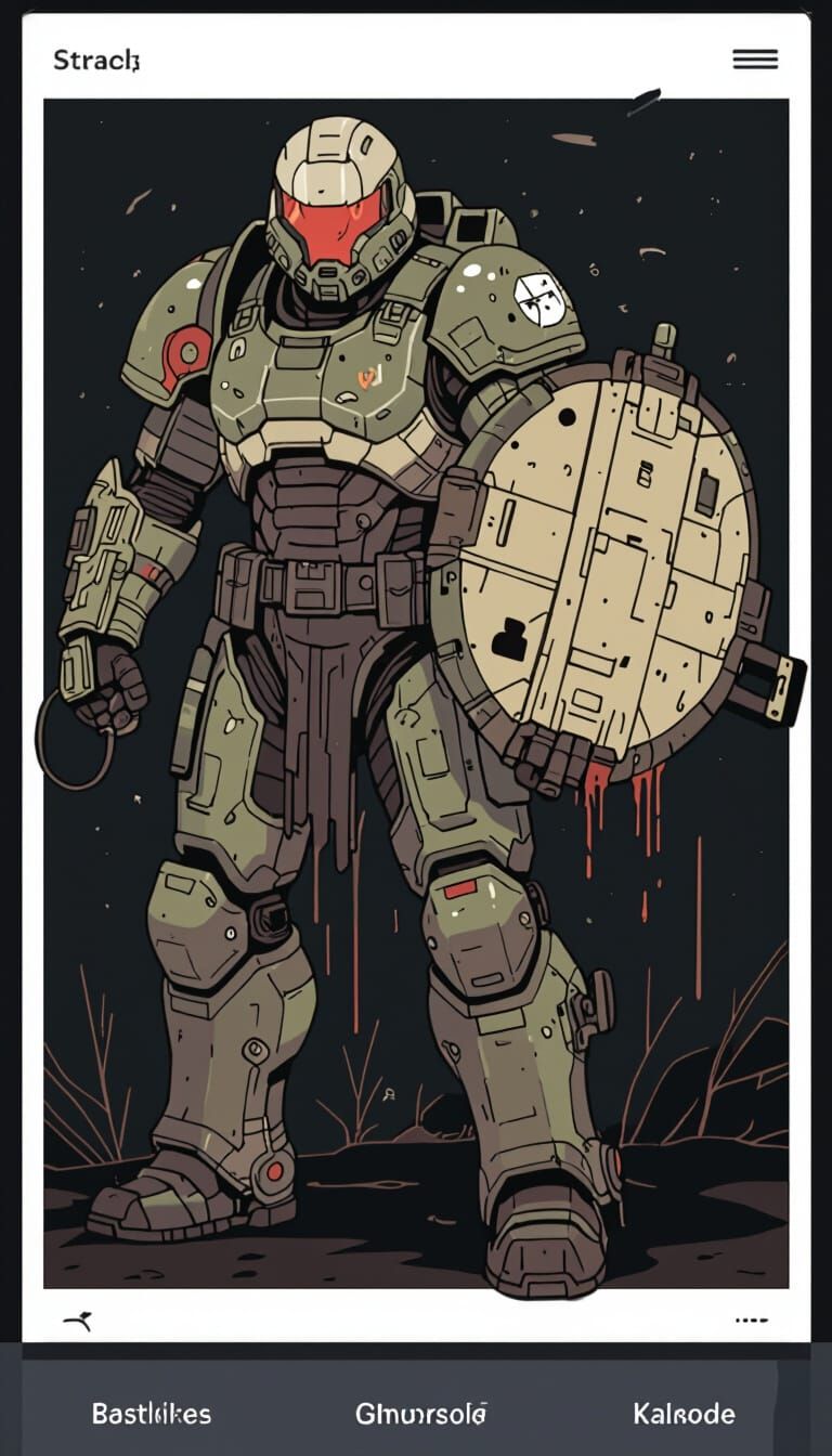 The doom slayer. - Doom Slayer in Hellish Landscape with Dar...