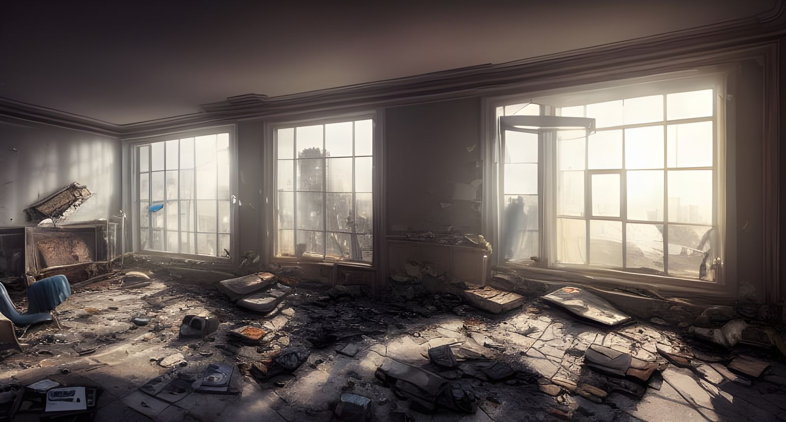 Surreal destroyed living room - AI Generated Artwork - NightCafe Creator
