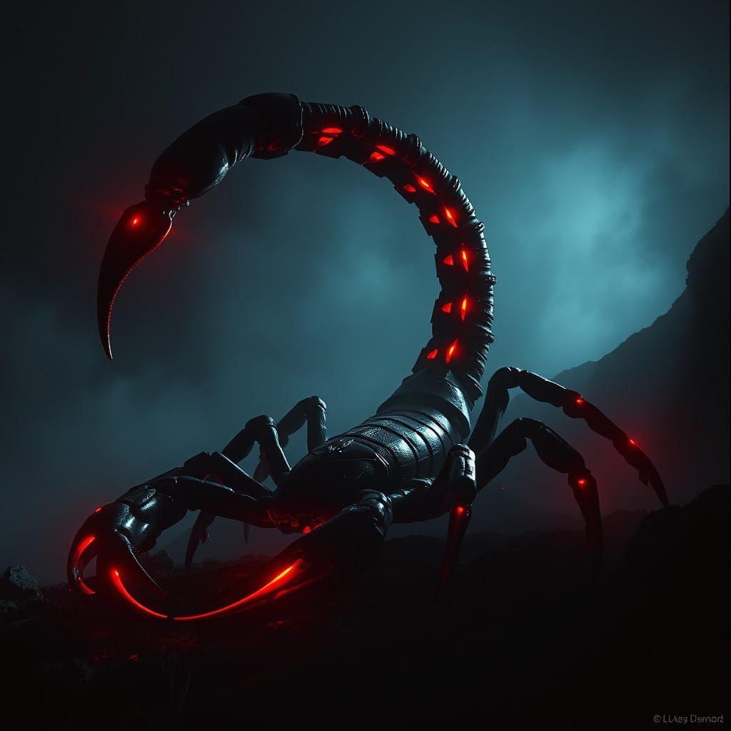 Dark Ominous Scorpion Emerges from Shadows in Cine... - AI Art