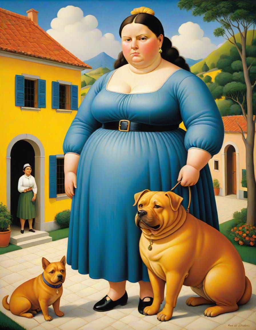 Botero-Inspired Colombian Village Scene with Elega... - AI Art