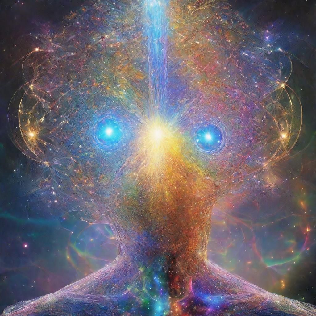 Imagine two beautiful masterpiece godlike transparent, energy beings ...