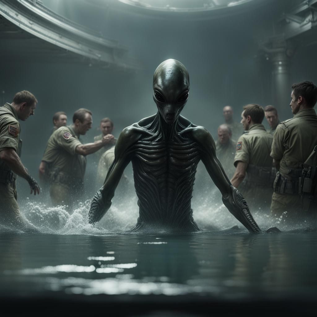 Alien disguised as human comes out of water - AI Generated Artwork ...