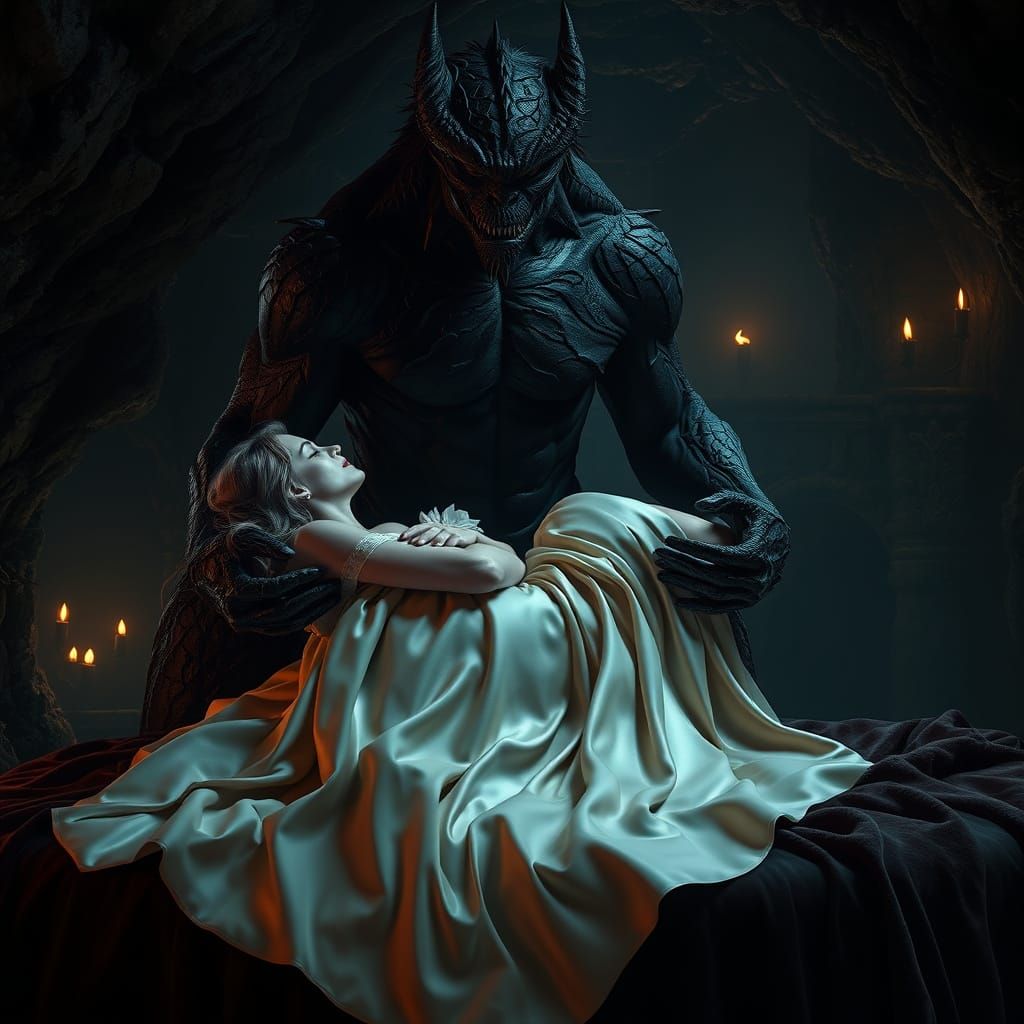 Dark Gothic Fantasy: Brooding Creature Cradles Unc... - AI Art