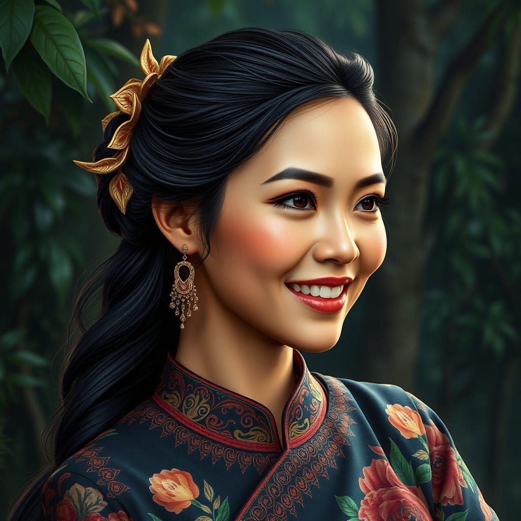 Smiling Java - Beautiful Javanese Woman in Traditional Batik