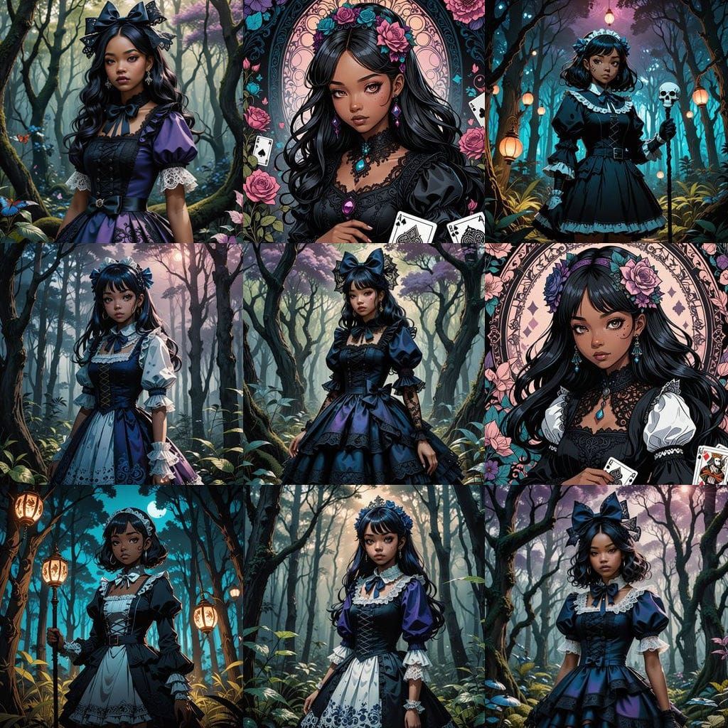 Blasian Teenage Girl in Gothic Wonderland - AI Art
