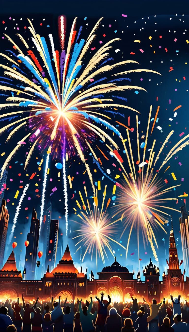 Hyperrealistic Cityscape Welcoming 2025 - AI Art