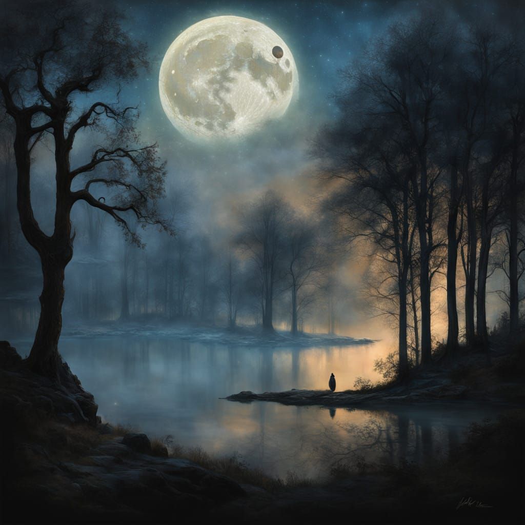 Blue Moon - Dreamy Blue Moon Night Scene with Ethereal Glow