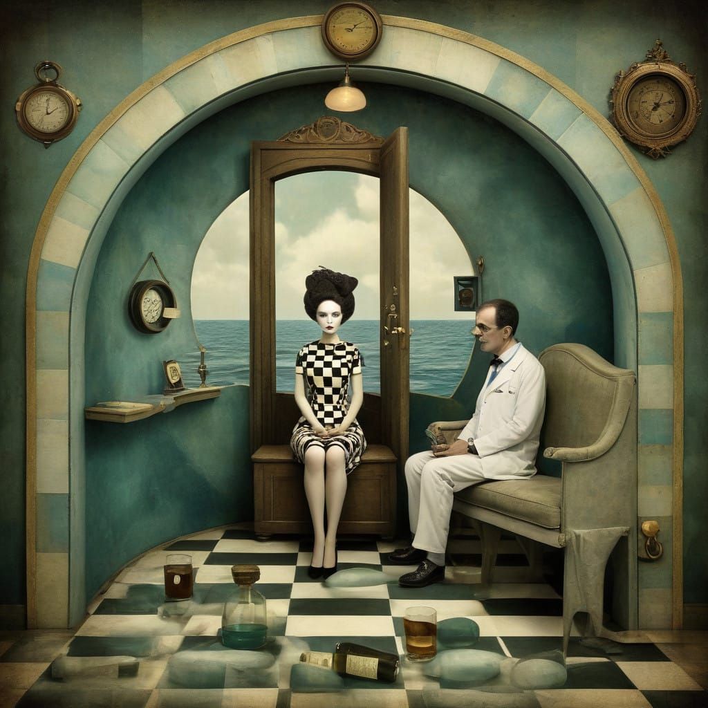 Whimsical Doctor Stares into a Portal to a Vast Oc... - AI Art