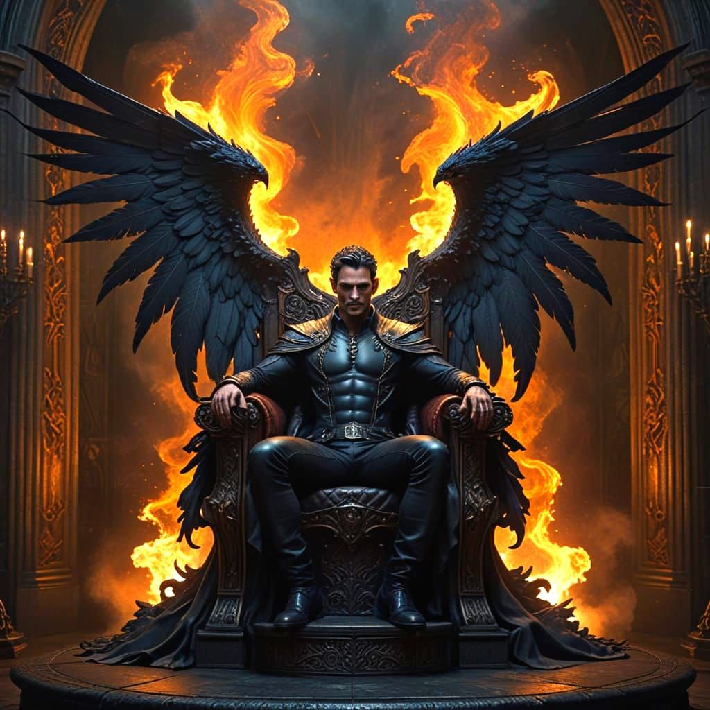 Lucifer 2 - Gothic Lucifer with Majestic Black Wings and Bu...