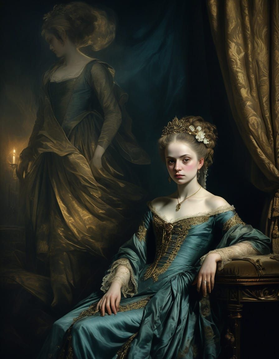 Victorian-Era Beauty Sits Enigmatically in Golden ... - AI Art