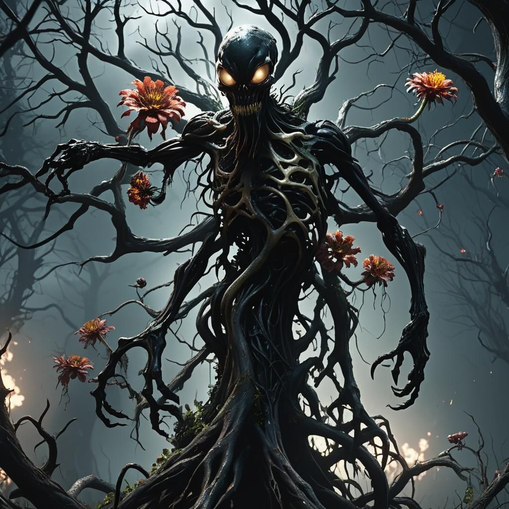 Sinister necrotic flowers, rotting trees, alien symbiote. Horror, dark ...