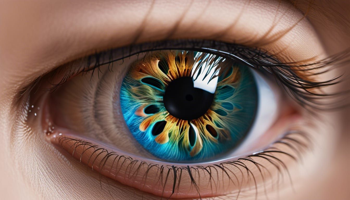 Surreal image of a colossal eyeball, delicately adorned with organic ...