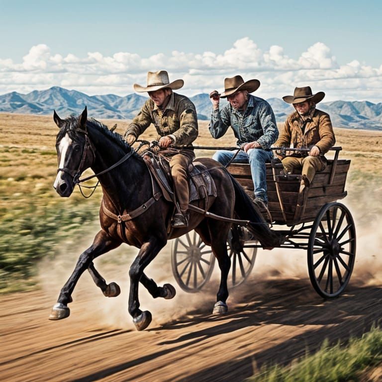 Posse chasing a wagon - Outlaws Pursue a Fugitive Wagon in ...