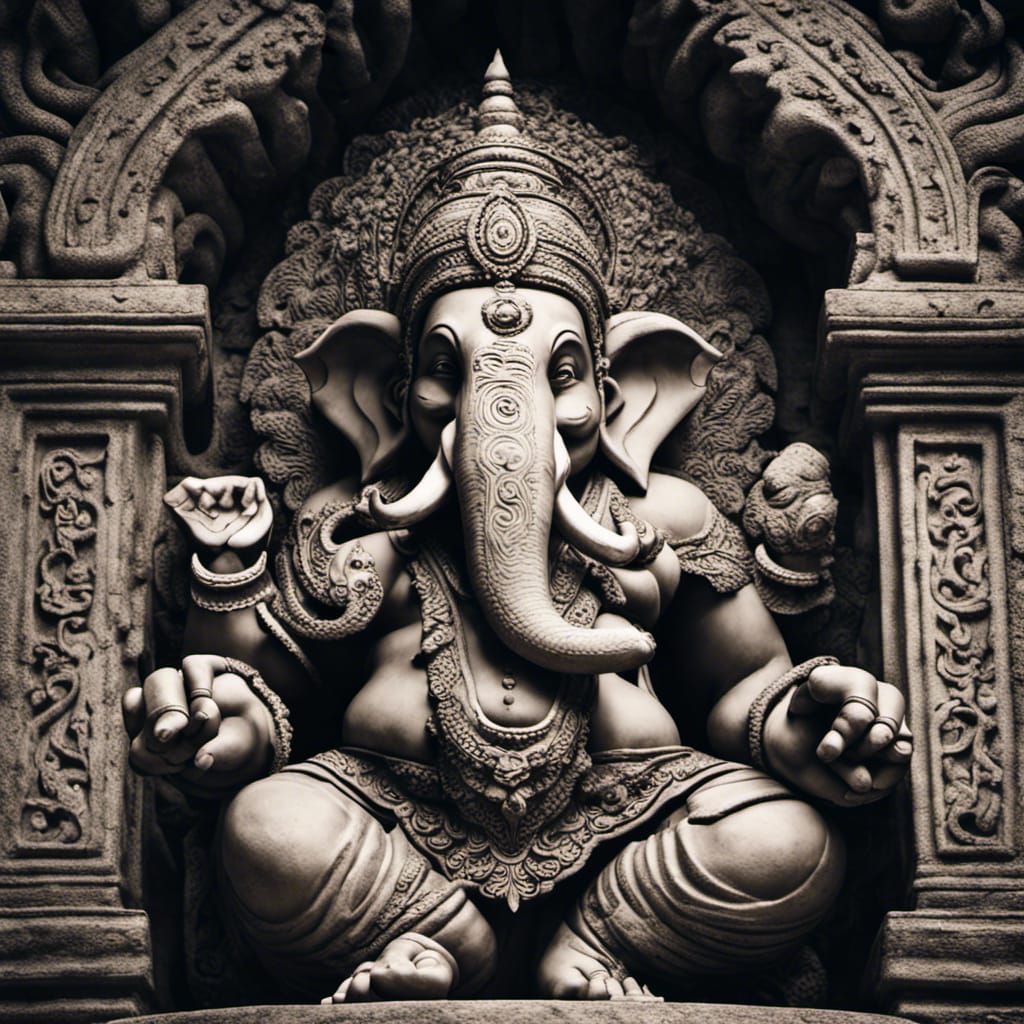 A stone statue of an evil, demon Ganesha god - AI Generated Artwork ...