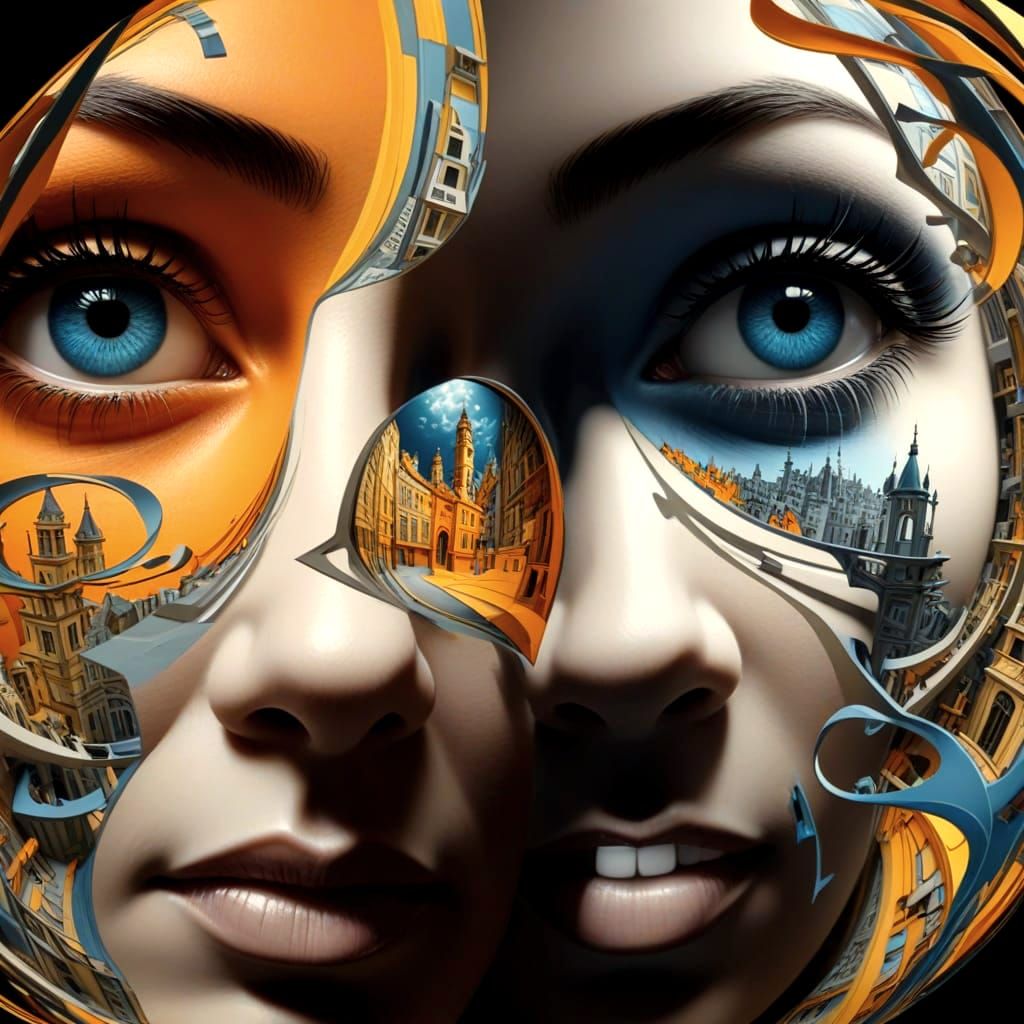 Ethereal Goddess Surrounded by Whirling M C Escher... - AI Art