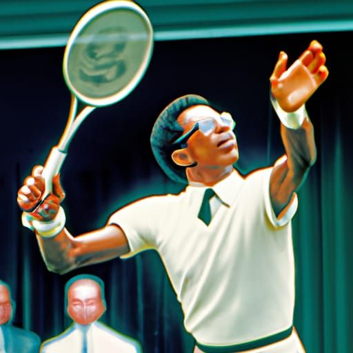 arthur ashe playing tennis at wimbledon, backhand hit over the net ...