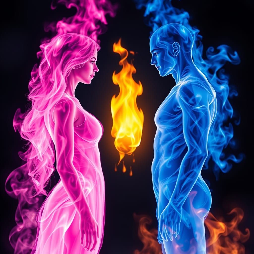 Three-Fold Flame 1 - Couple Embracing Merging Flames in a Vi...