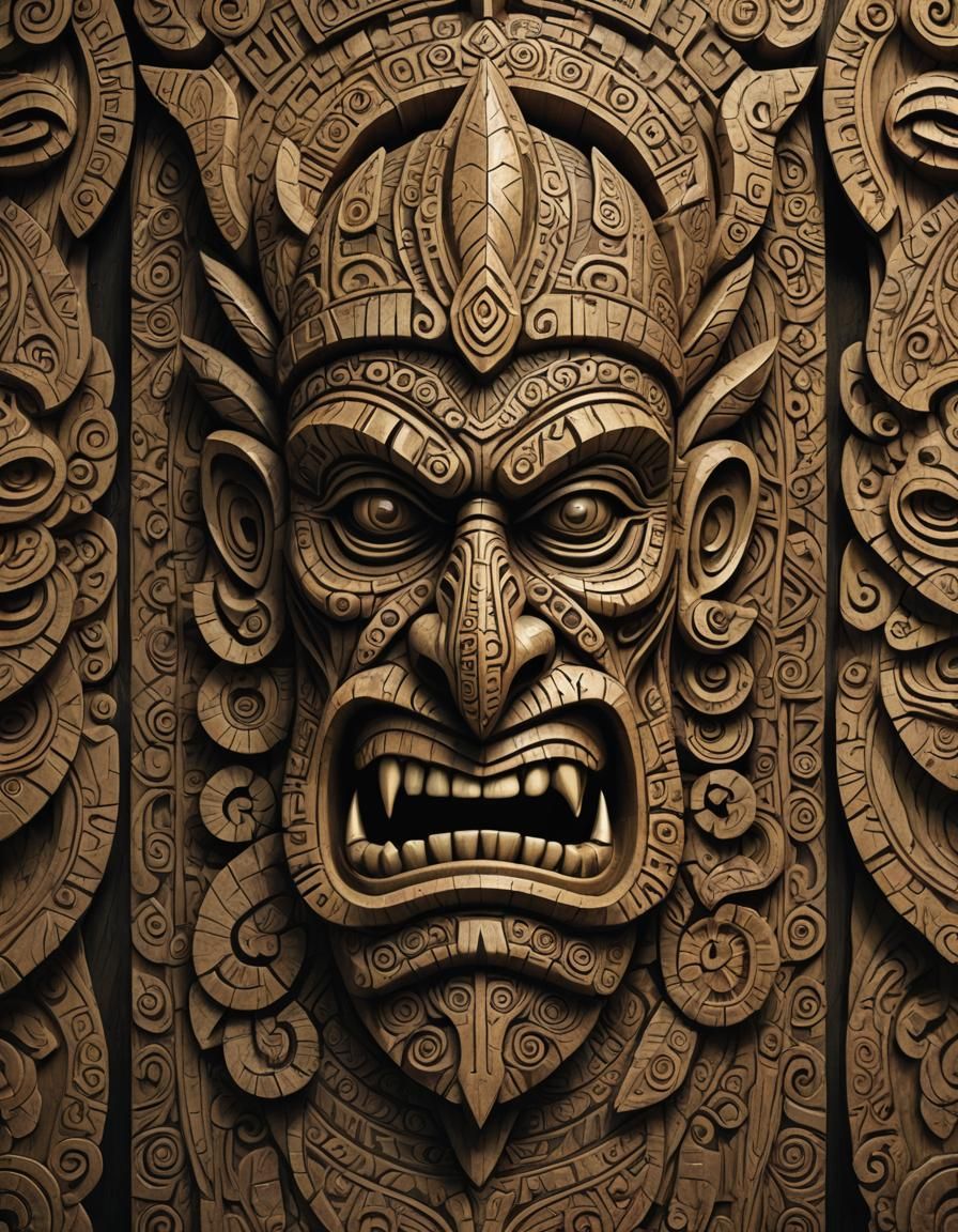 tropical evil tribal tiki god carving - AI Generated Artwork ...