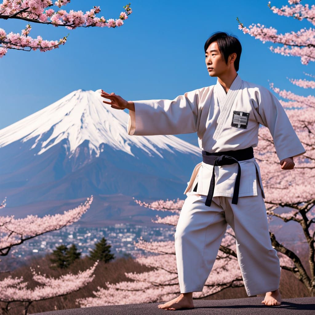 Japanese Kung Fu Master in Traditional Attire on M... - AI Art
