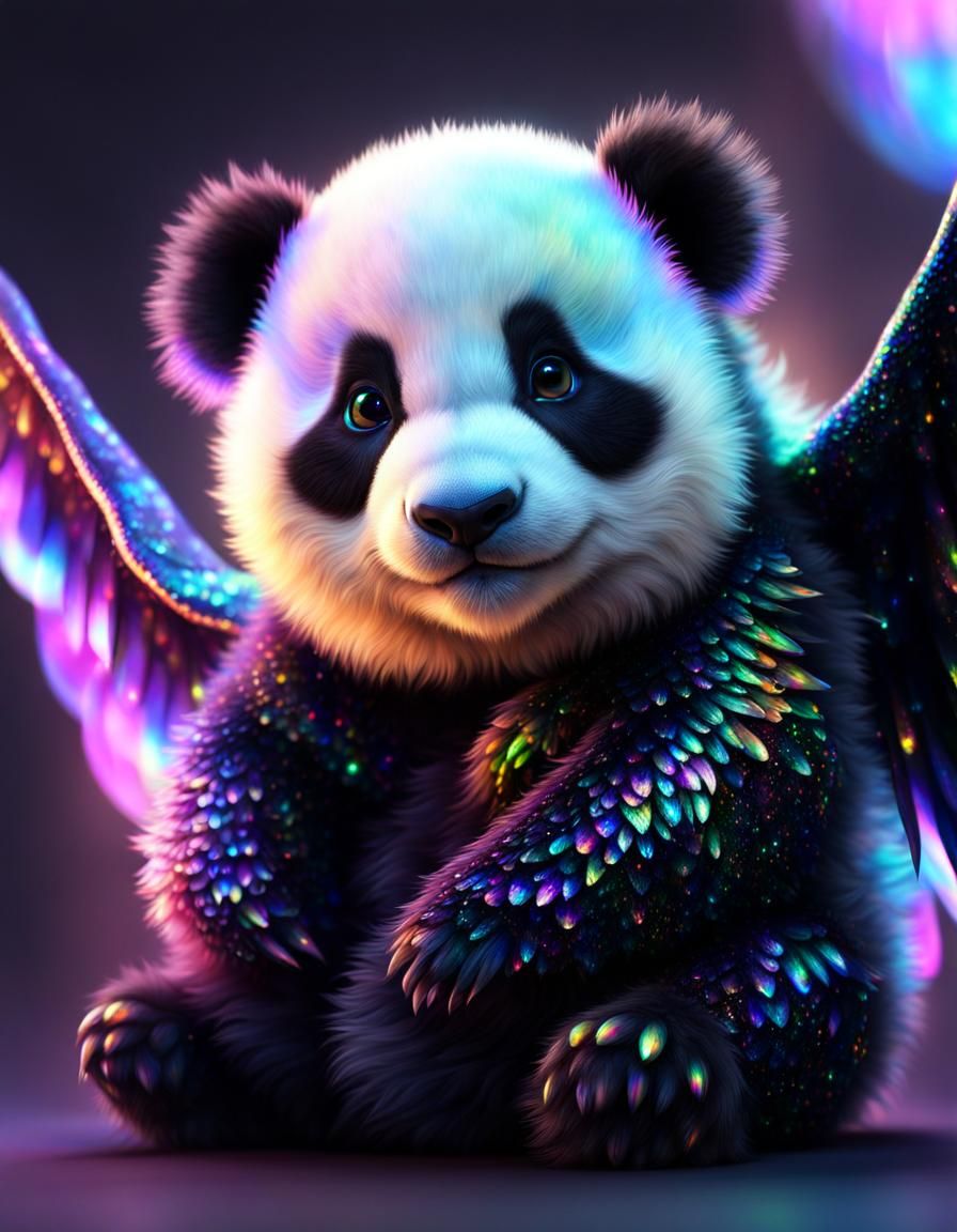 Microphotograph Portrait: Adorable Winged Obese Panda Dragon Cub, Kind ...