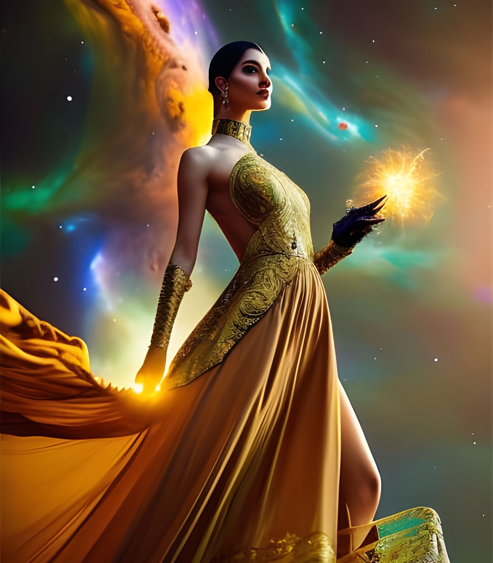 portrait of beautiful Solarpunk steampunk woman, abstract Paisley ...