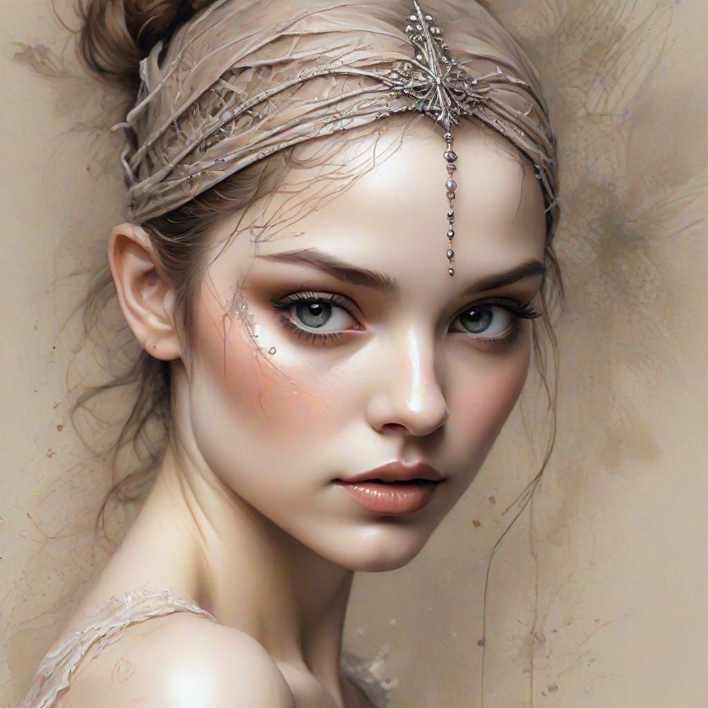 Intricate Ballerina Portrait in Fine Lines and Hat... - AI Art