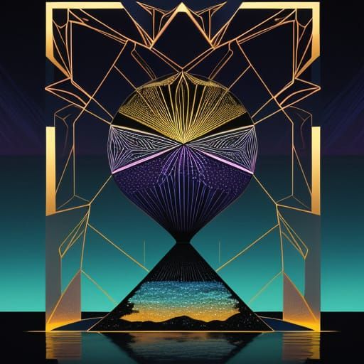 Geometric Metropolis Rises from the Lake's Surface - AI Art