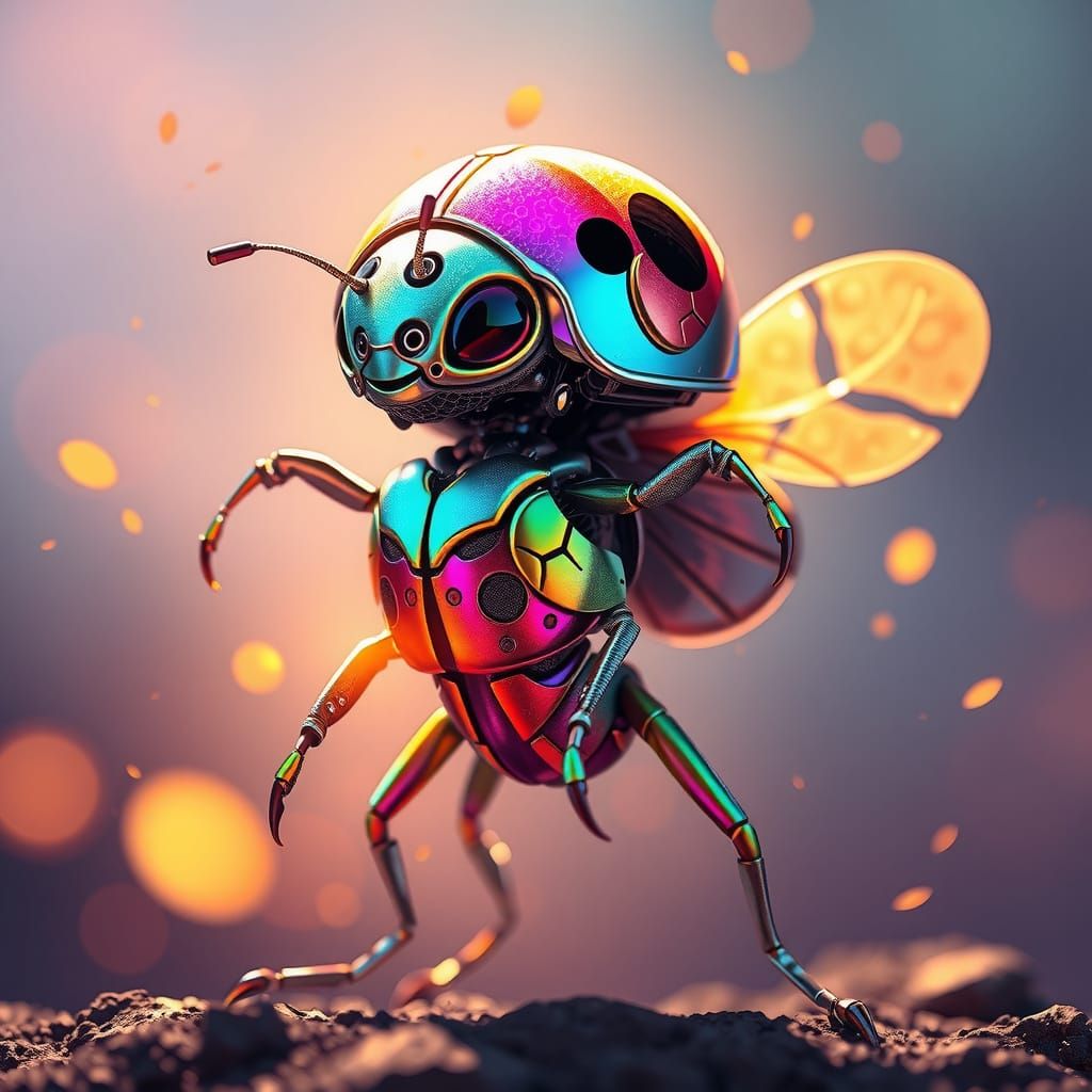Iridescent Ladybug Alien Radiates Kaleidoscopic Au... - AI Art