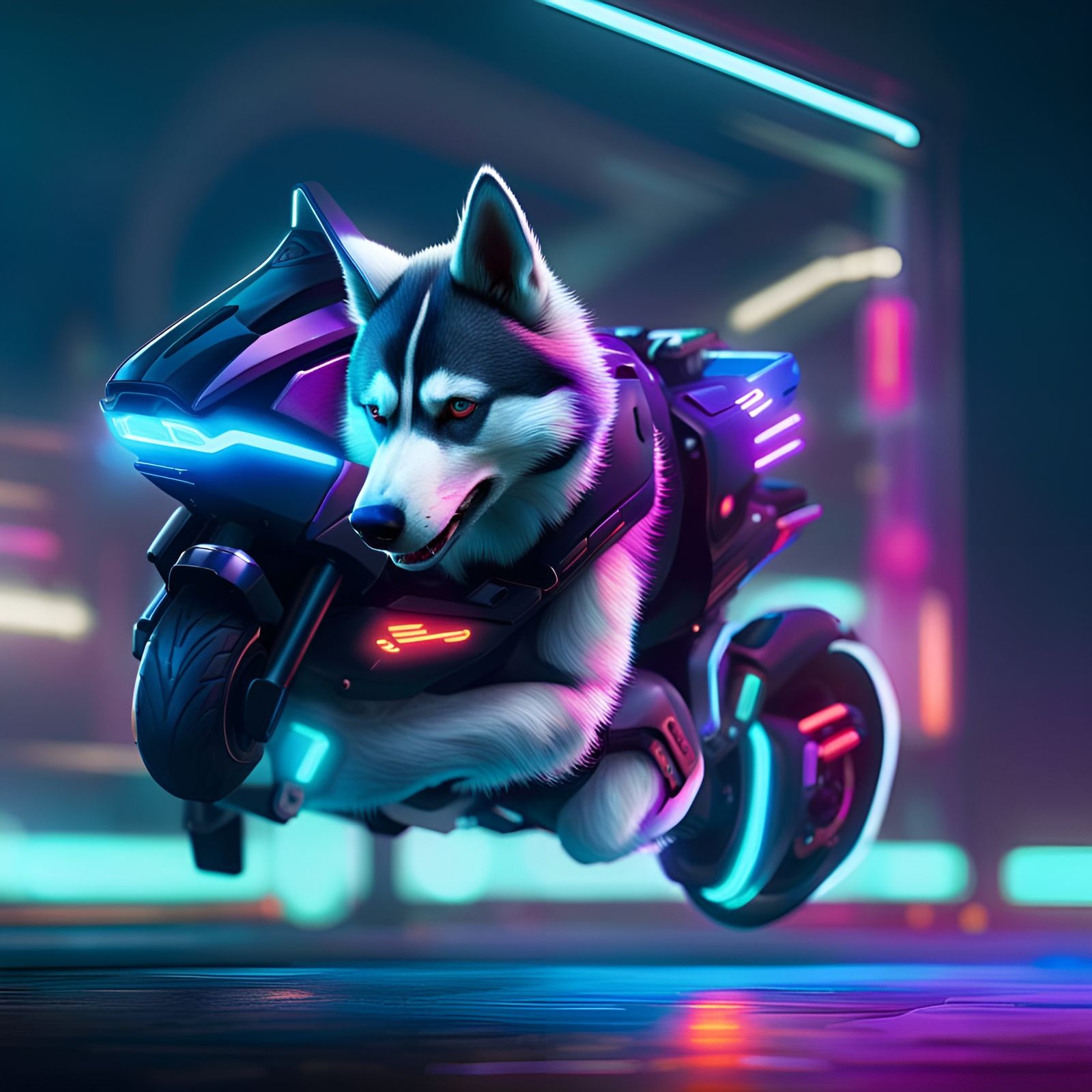 A husky riding a motor cycle while racing in a way that has never been ...