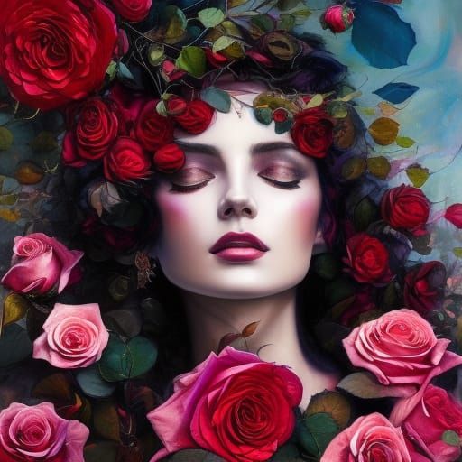 Portrait of the Rose Goddess :: layin in Roses :: by Michael Kaluta ...