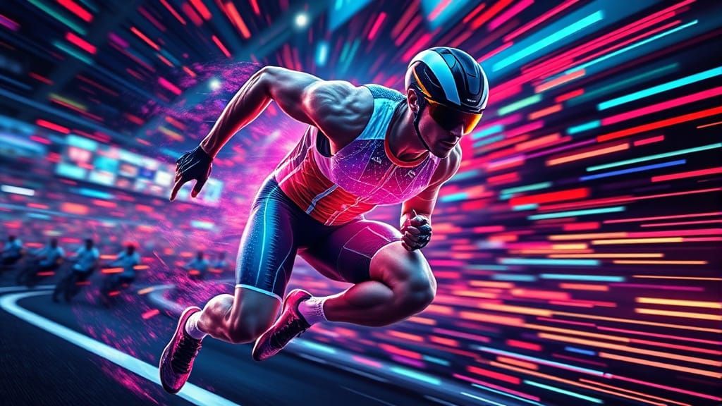 Futuristic Sprinter Blazes Through Neon-Lit Digita... - AI Art