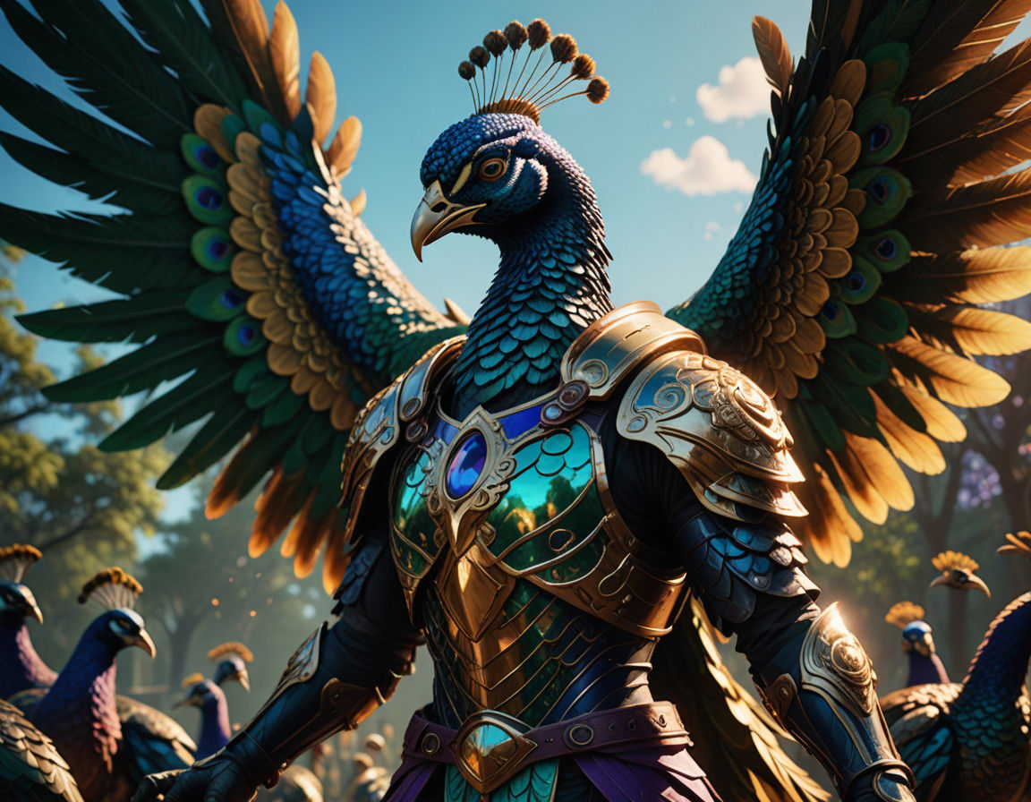 The leader of a Warrior Peacock army resplendent in iridescent armor ...