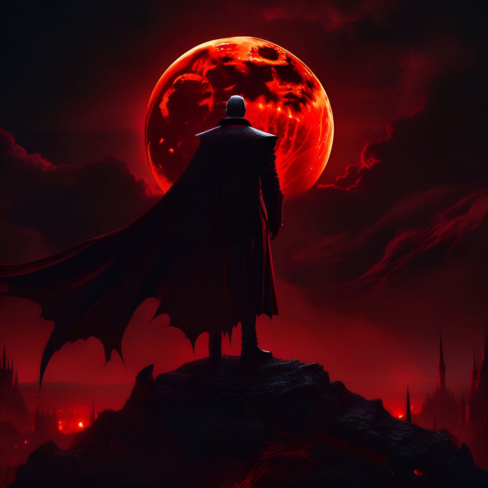 vampire in front of a blood red moon - AI Generated Artwork - NightCafe ...