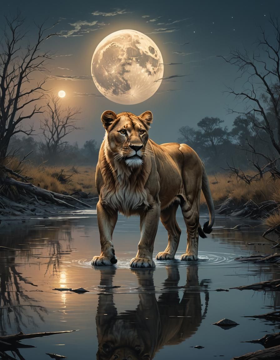 Golden Embrace: Lioness at Dusk's Edge - AI Generated Artwork ...