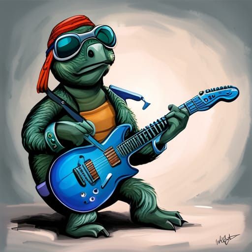 A cool blues turtle playing a guitar - AI Generated Artwork - NightCafe ...