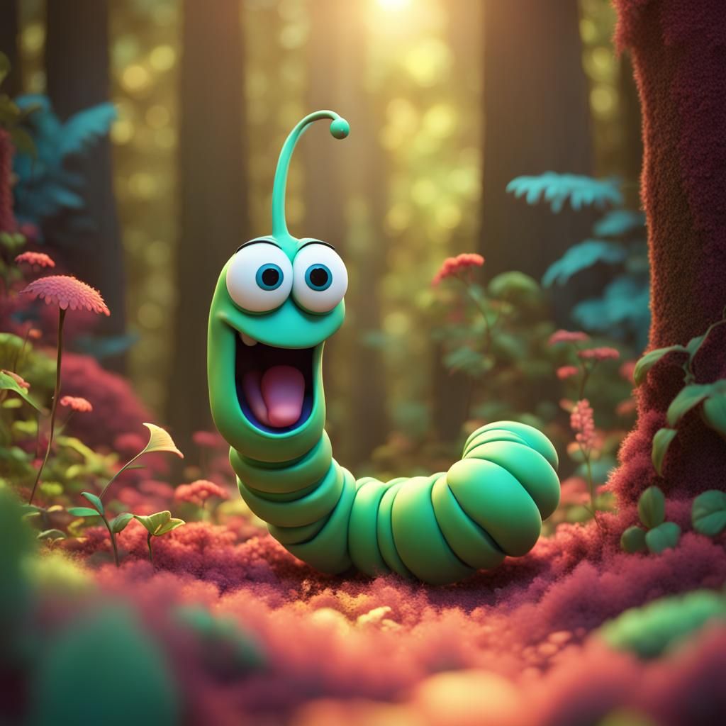 whimsical worm in forest - AI Generated Artwork - NightCafe Creator