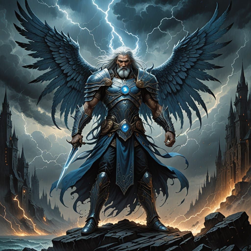 Stormbringer, the Unyielding Warrior Angel - AI Art