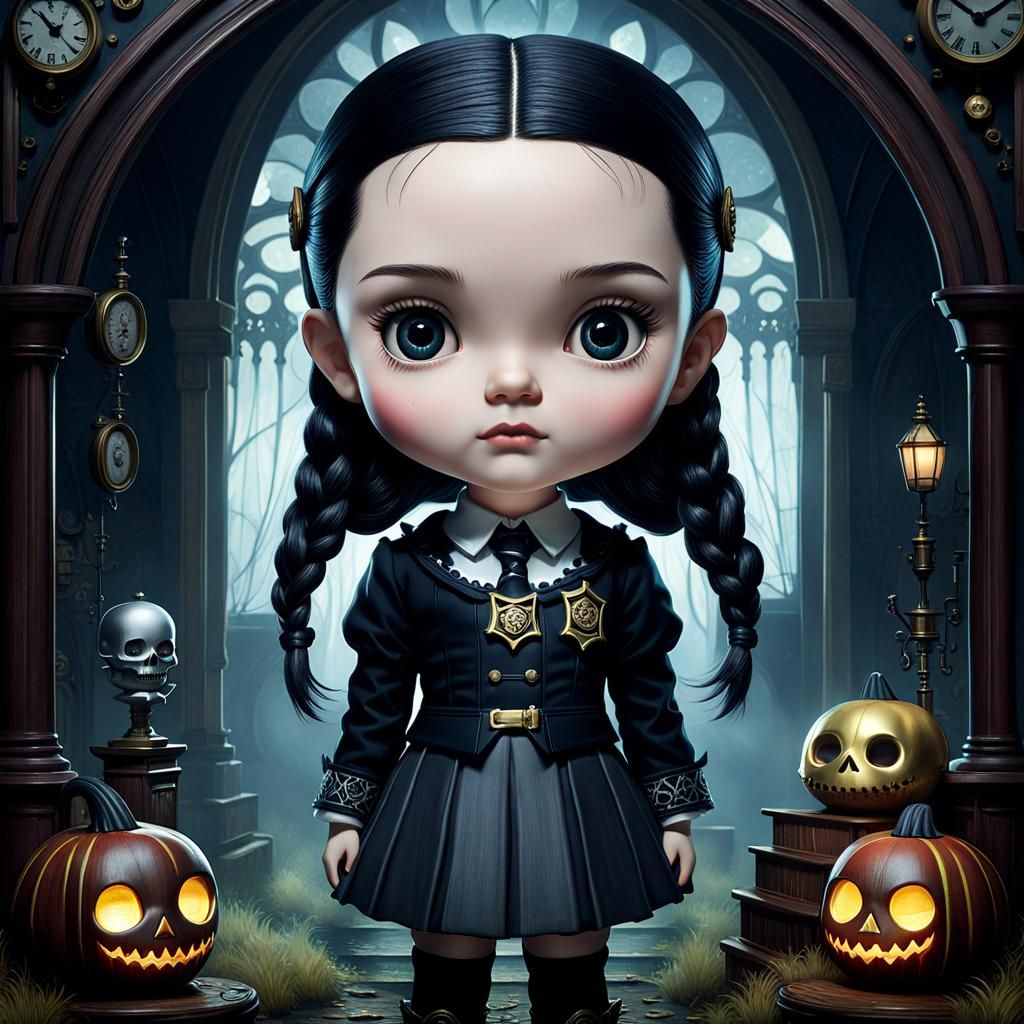 Wednesday Addams, school days - AI Generated Artwork - NightCafe Creator
