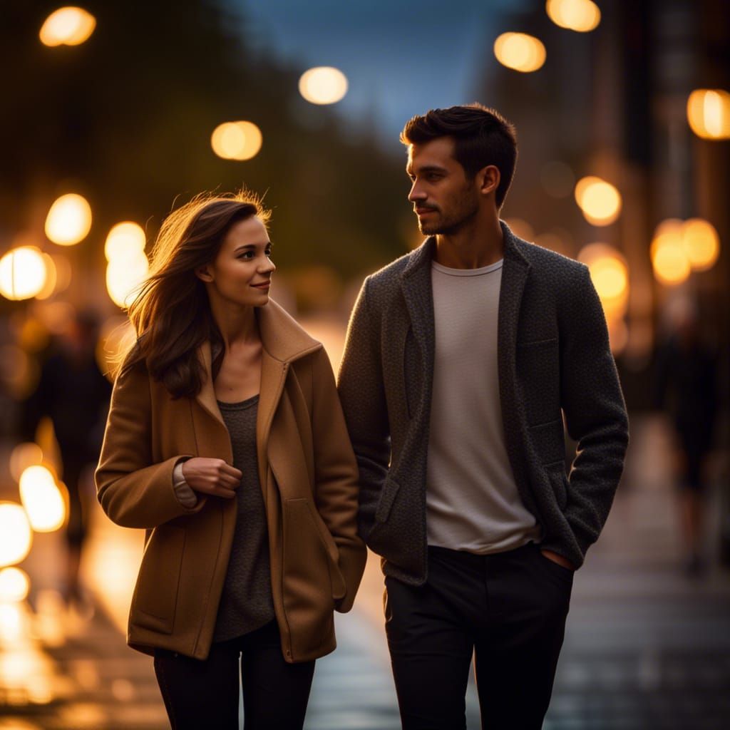 Photography, couple, walking in a street, night, Professional ...