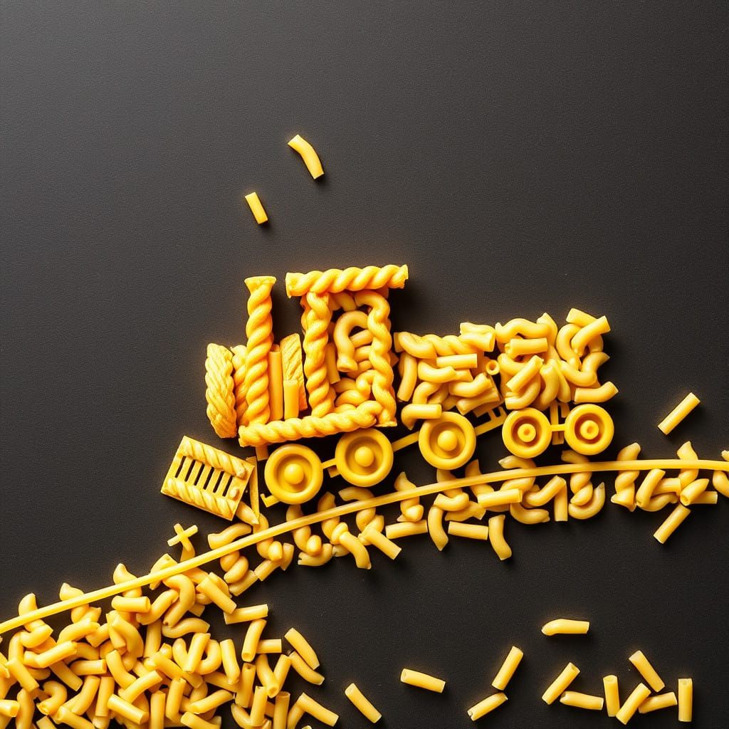 Whimsical Macaroni Train Chugs Along a Dreamy Wate... - AI Art