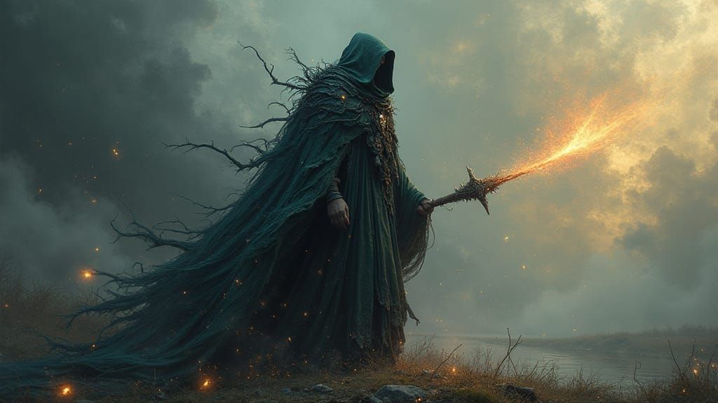 The Ancient Wizard in deep thought, recognises his world and situation ...