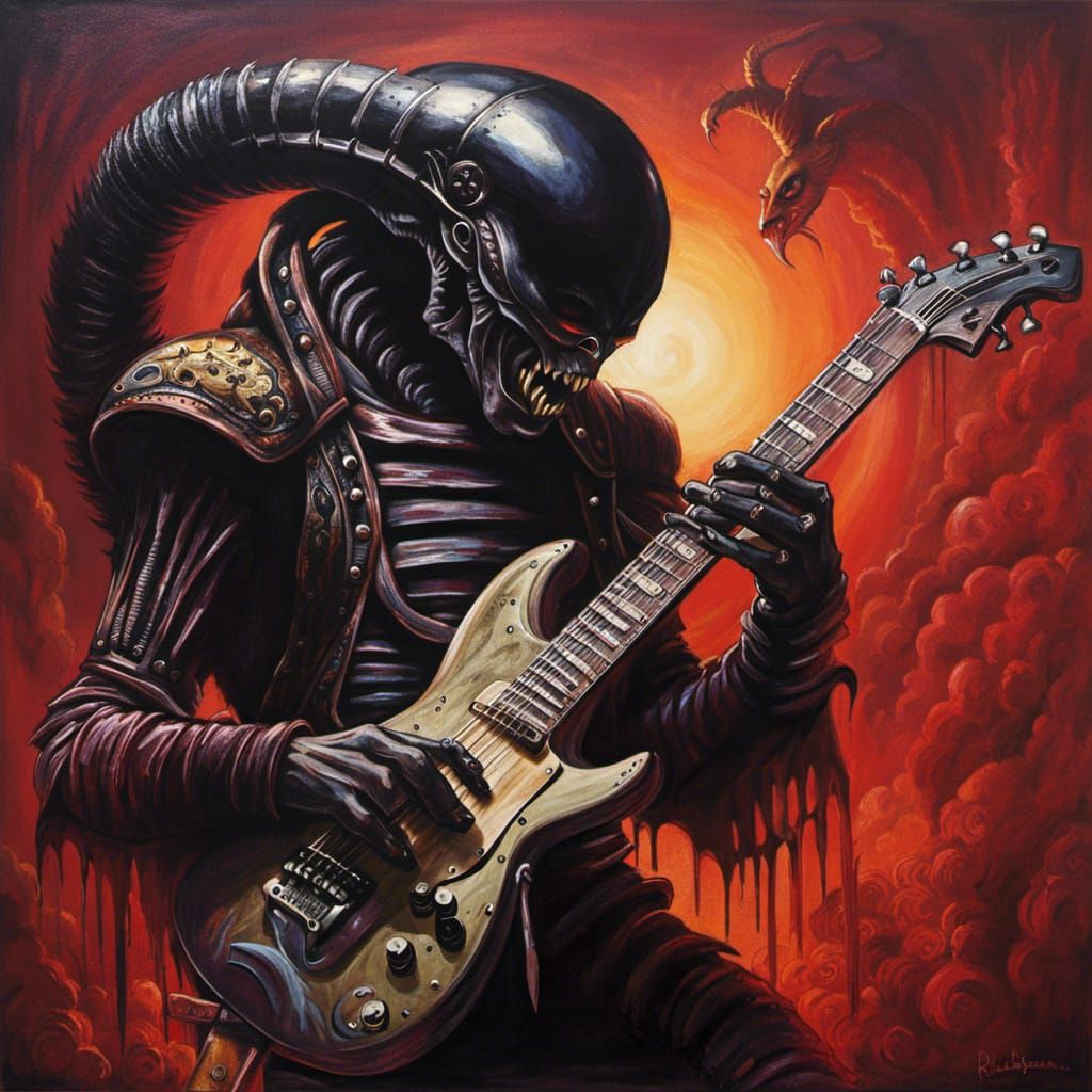 alien guitarist shreds heavy metal riffs - AI Generated Artwork ...