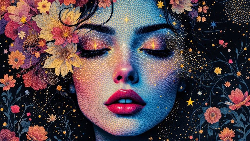 Female Portrait - Pointillism - Female Portrait - Pointillis...